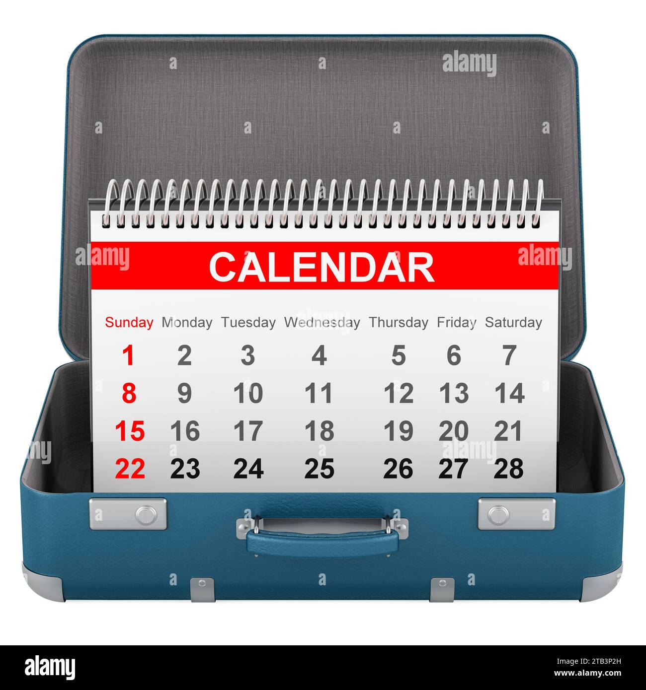 Suitcase with desk calendar inside. Travel Calendar concept, 3D ...