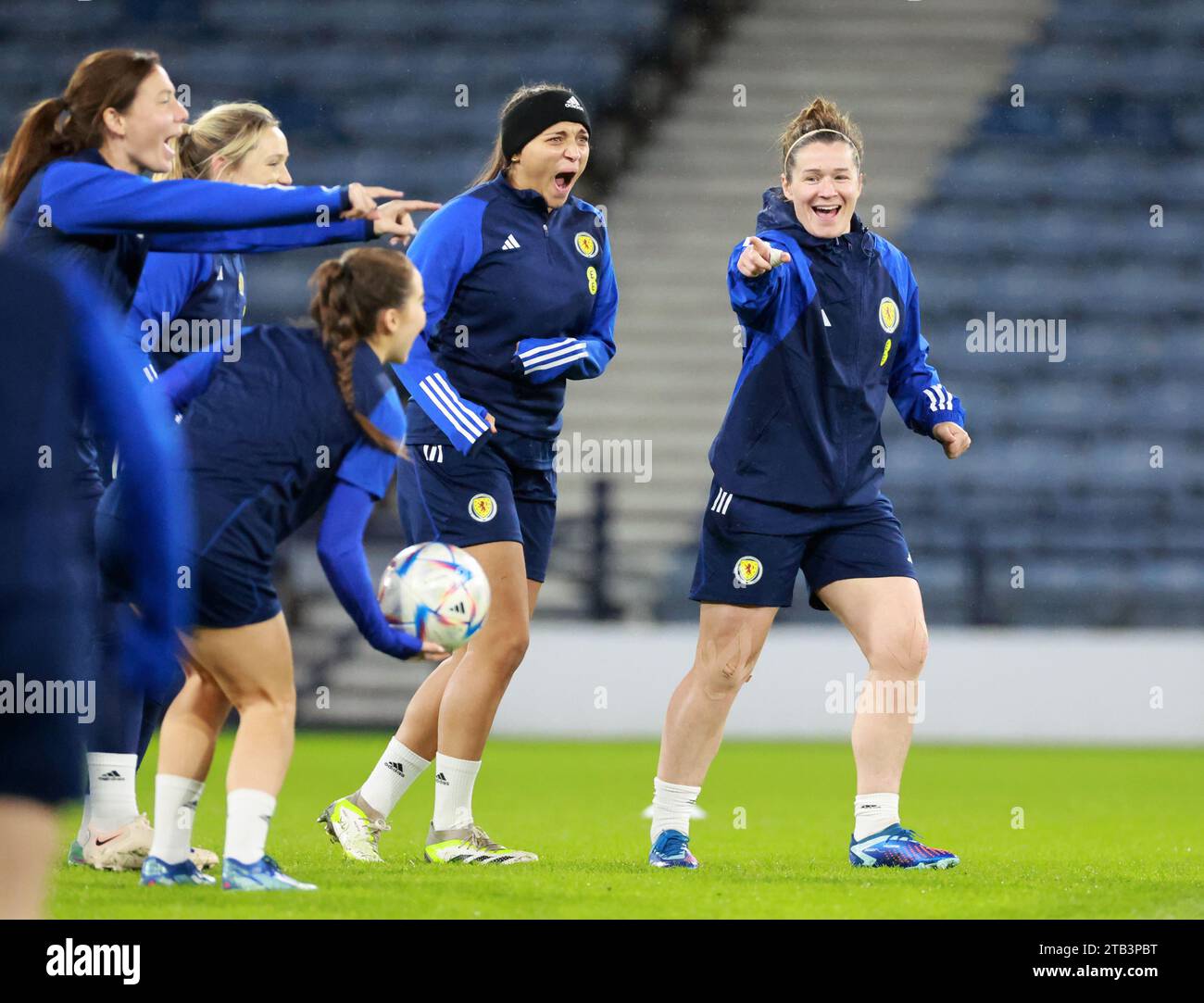 Scotland's Emma Mukandi (right) during a training session at Hampden ...