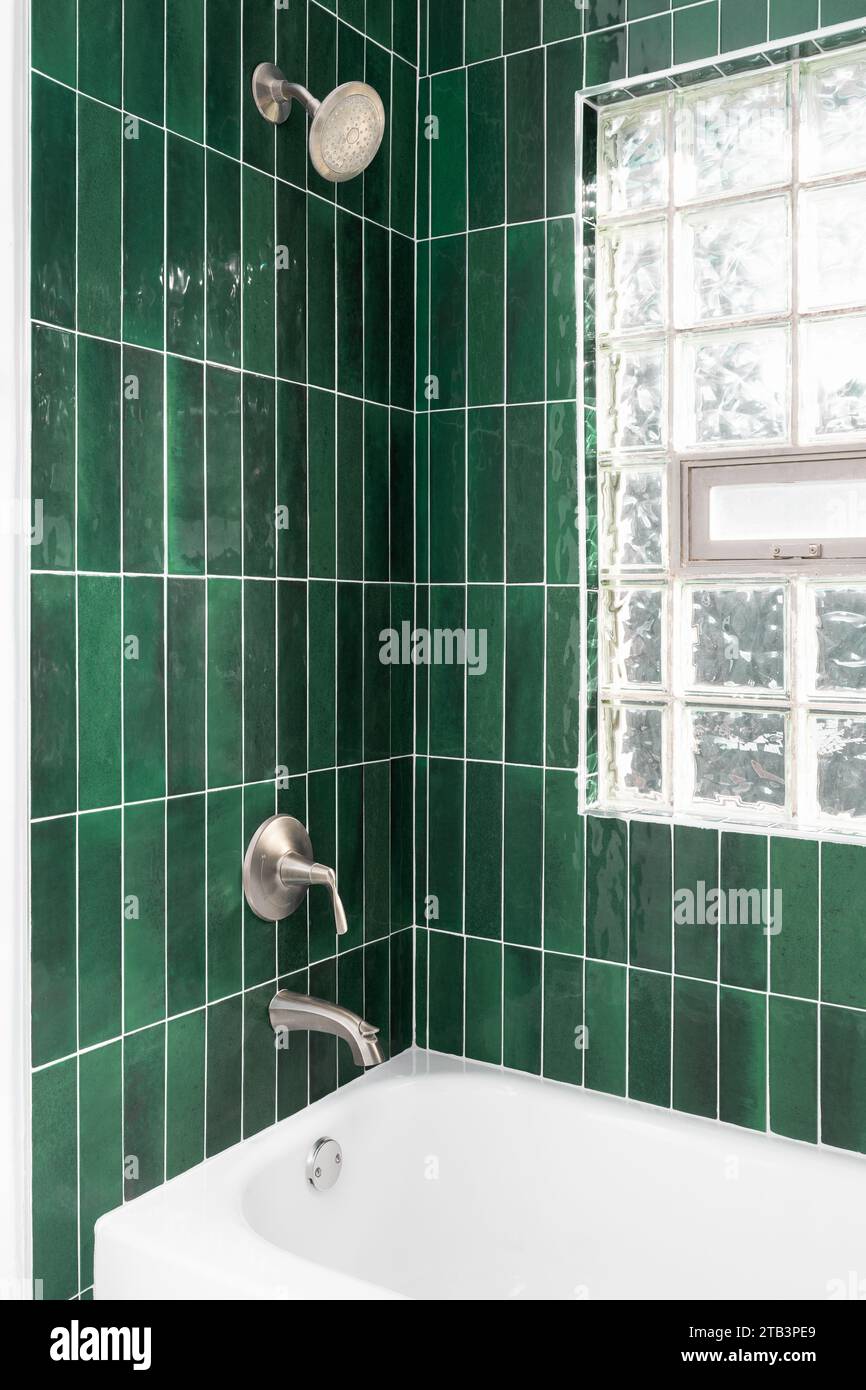 Green Bathroom White Subway Tile