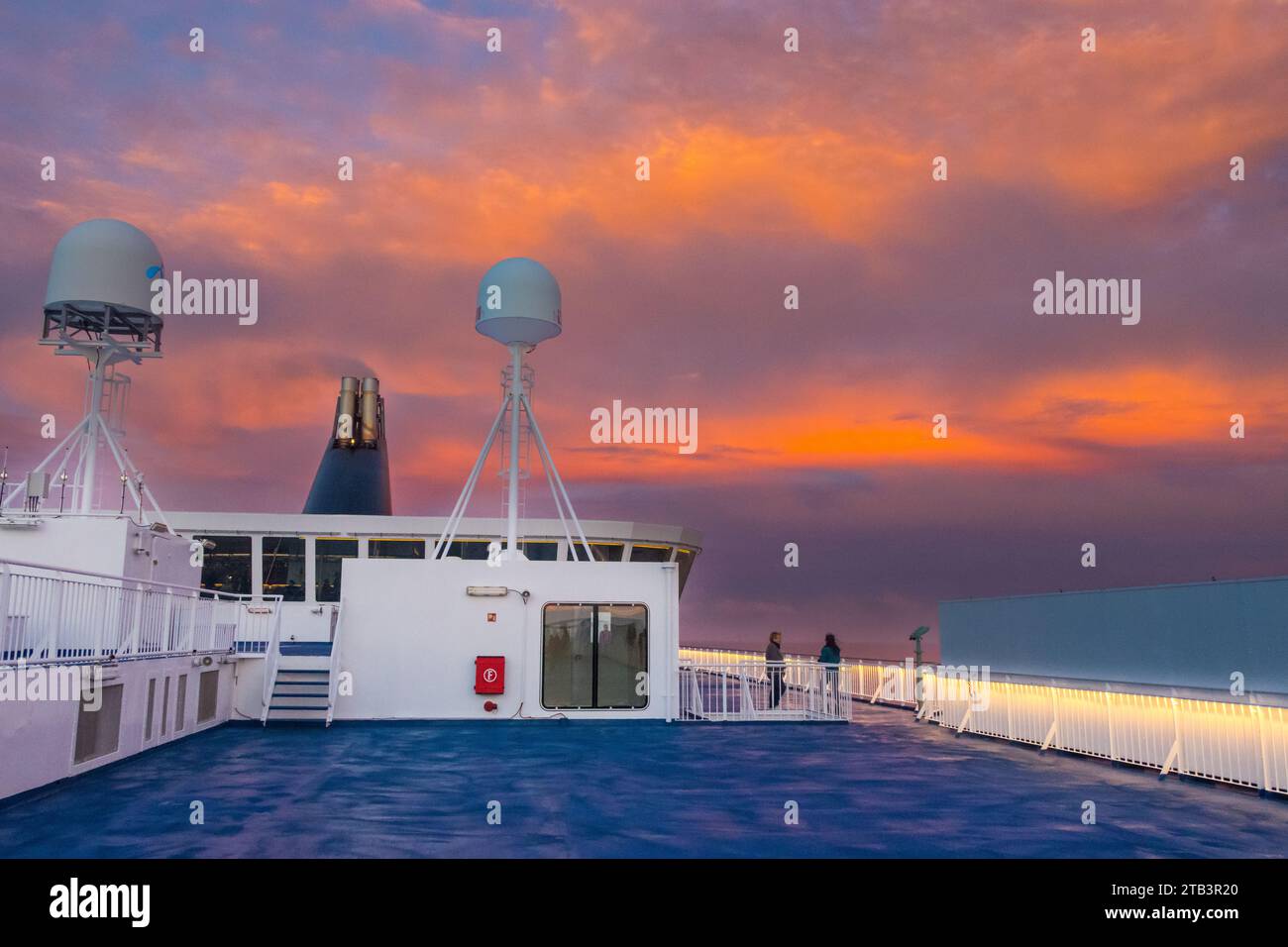 Beautiful Orange Sunset seen from a ferry between Denmark and Iceland ...