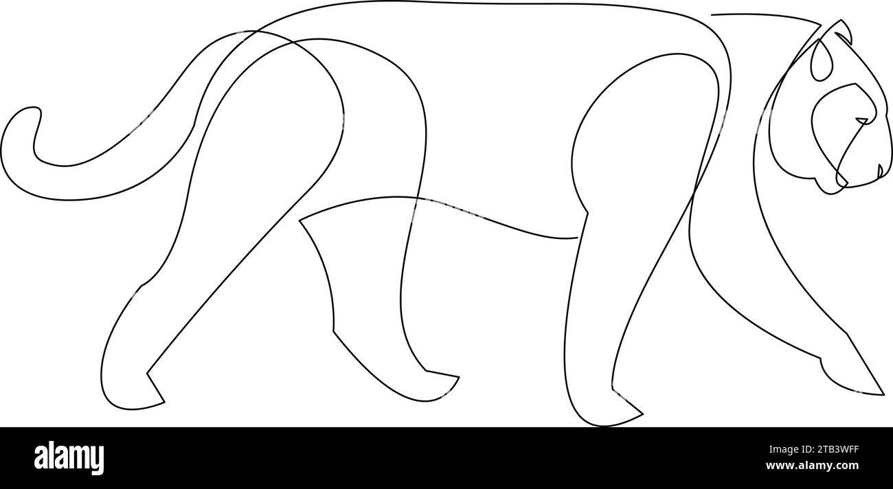 Puma, lioness, jaguar one line art. Continuous line drawing tiger ...