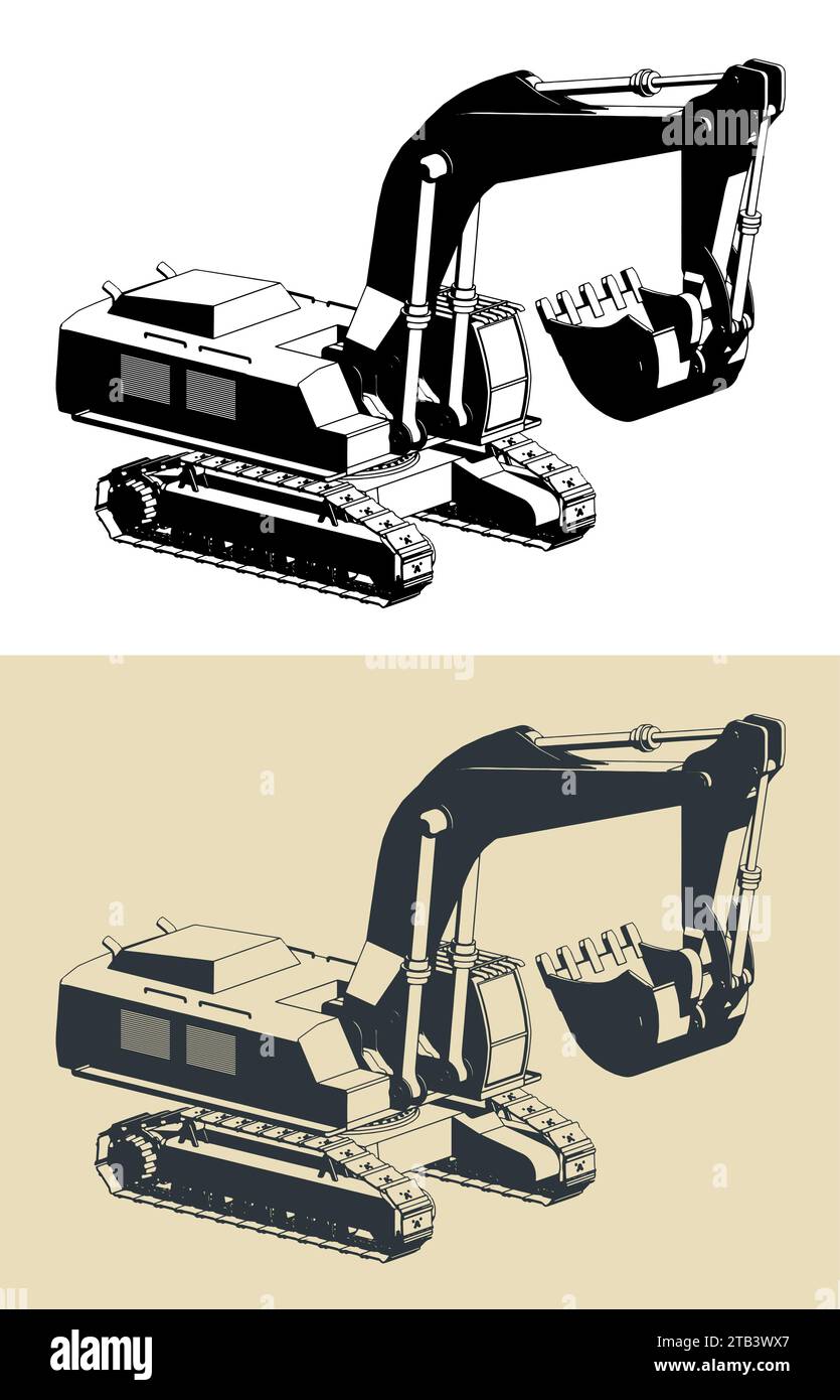 Stylized vector illustrations of big excavator Stock Vector Image & Art ...