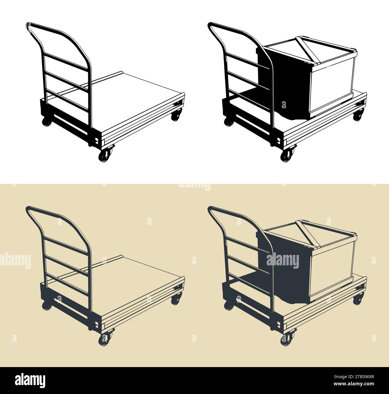 Stylized vector illustrations of industrial hand trolley Stock Vector ...