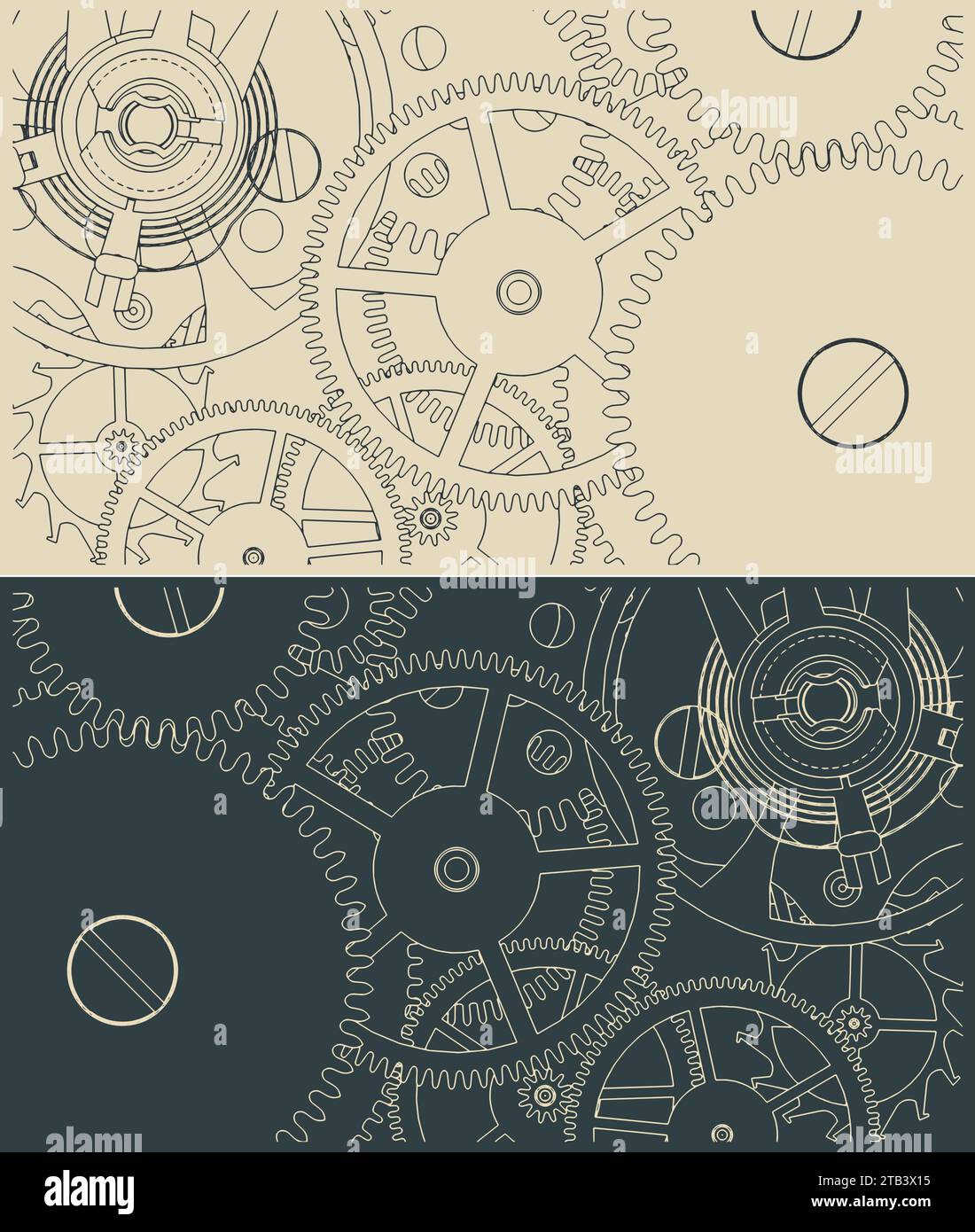 Stylized vector illustrations of a clock mechanism close-up Stock ...