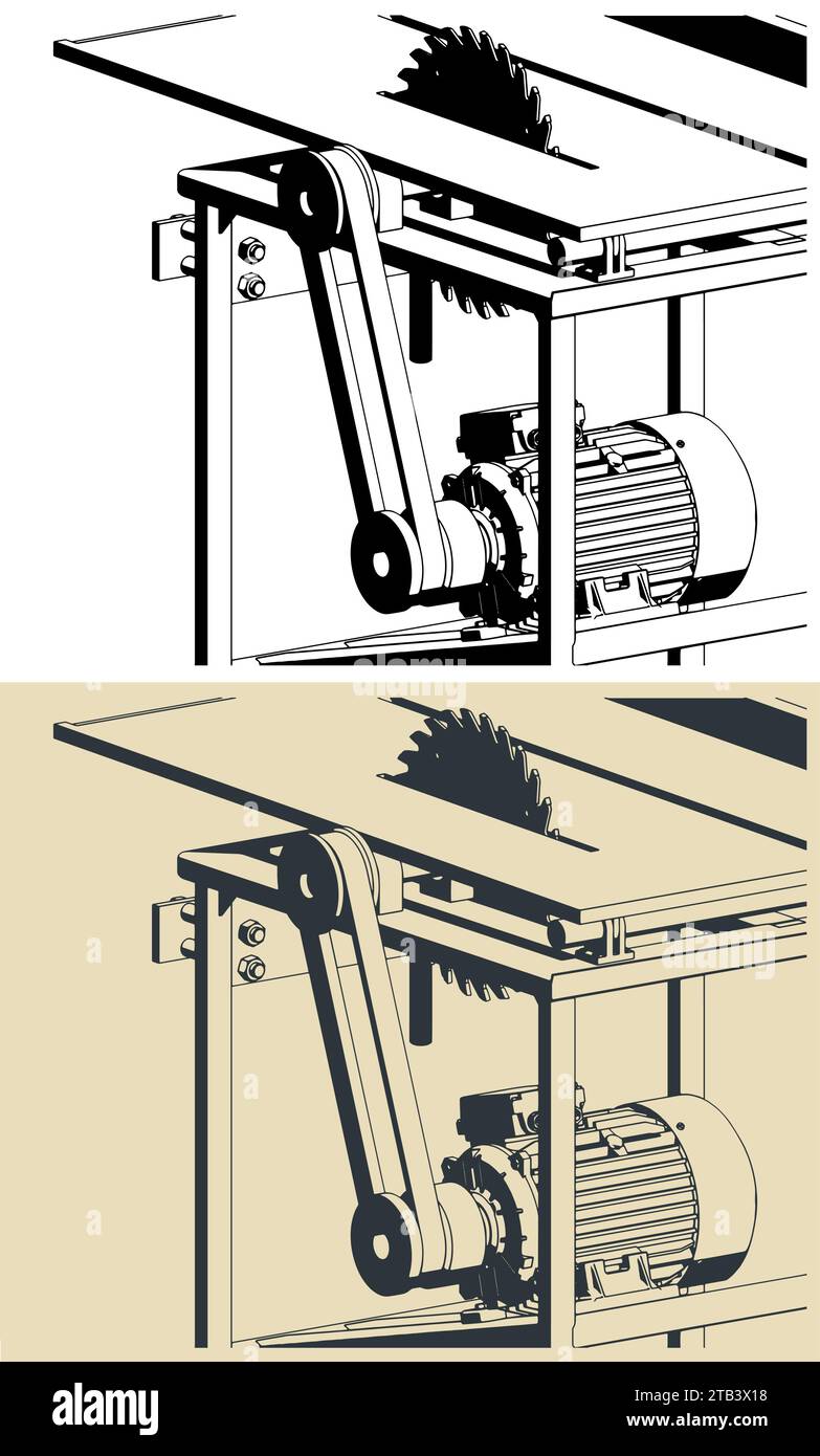 Stylized vector illustrations of professional table saw close-up Stock ...