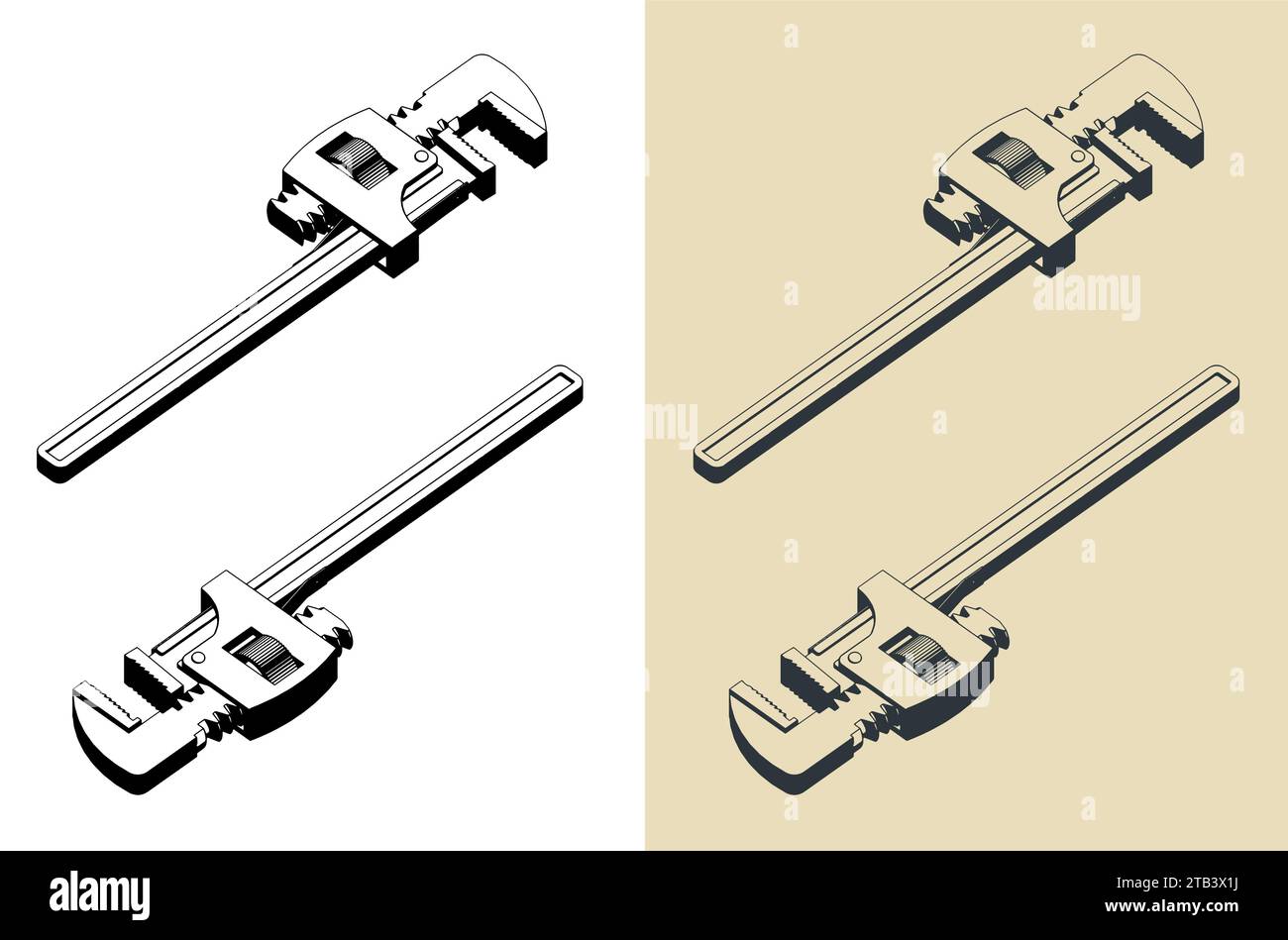 Stylized vector isometric illustrations of adjustable wrench Stock ...