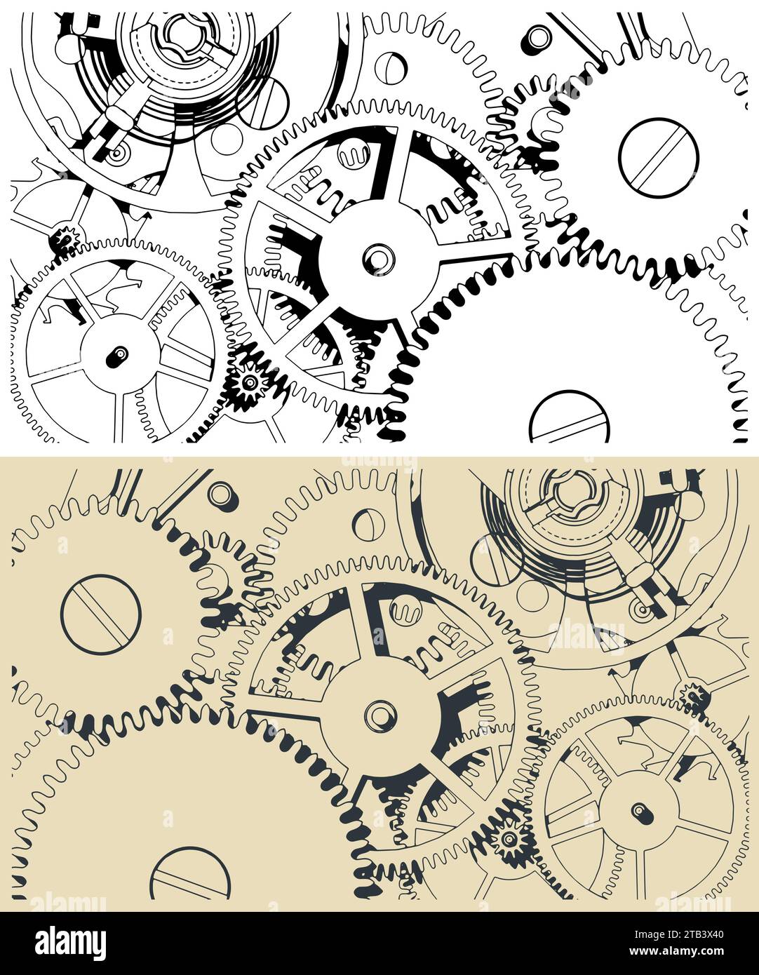 Stylized vector illustrations of a clock mechanism close-up Stock ...