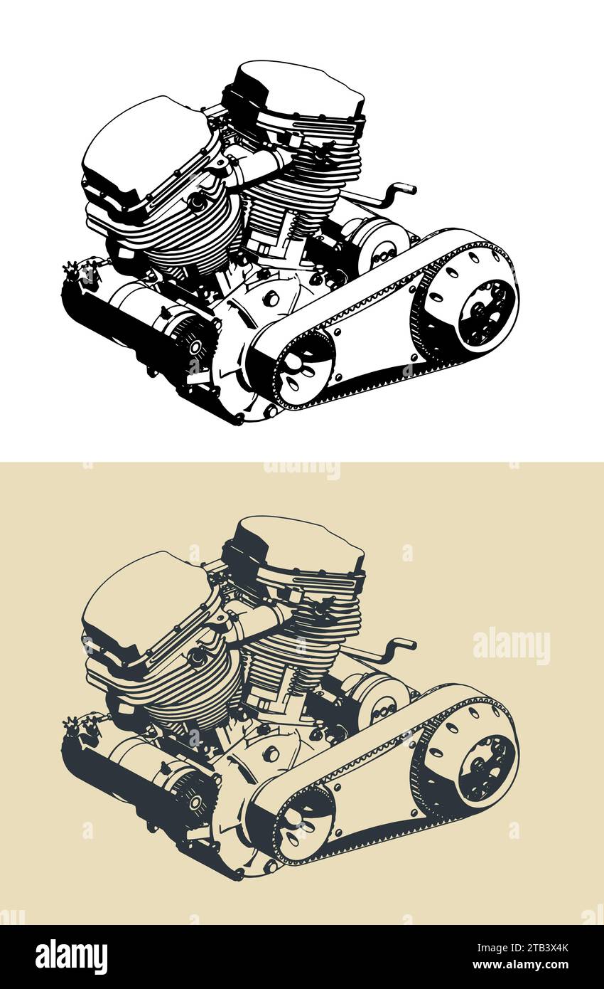 Stylized vector illustrations of powerful motorcycle engine Stock ...