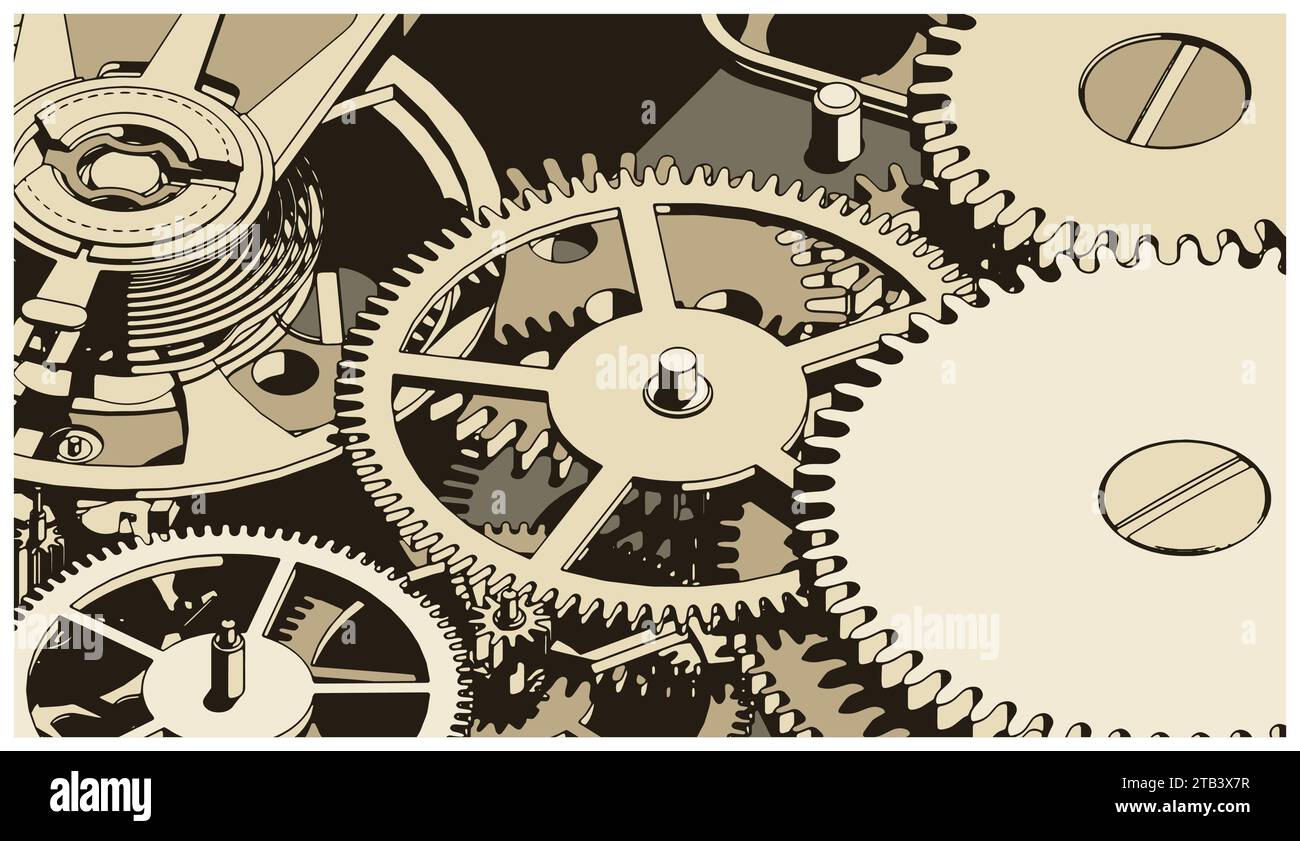 Stylized vector illustration of a clock mechanism close-up Stock Vector ...