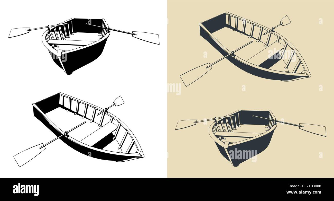 Stylized vector illustrations of wooden fishing boat Stock Vector Image & Art - Alamy