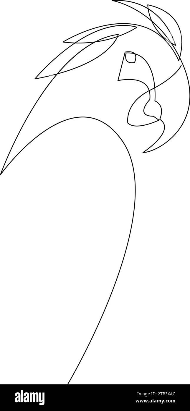 One line crested parrot design silhouette. Hand drawn minimalism style bird head vector ...