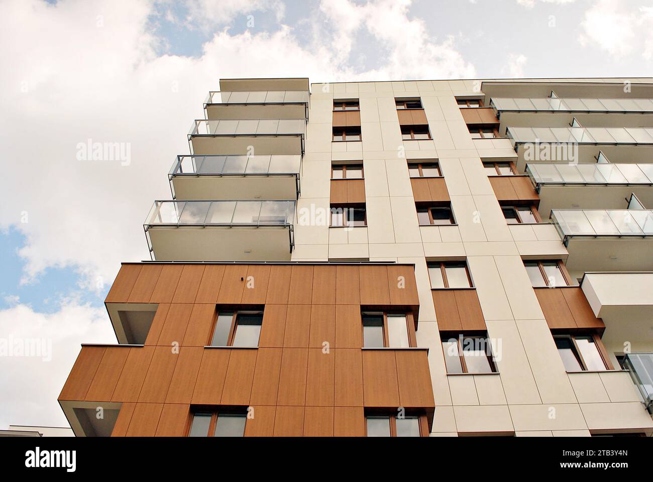 Multistory new modern apartment building. Stylish living block of flats ...