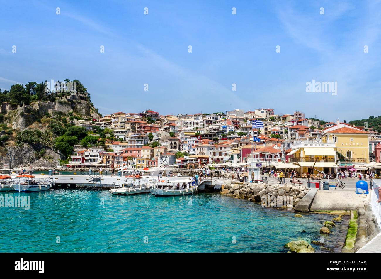 Enchanting Panoramic View of Coastal Town of Parga, Greece. Waterfront ...