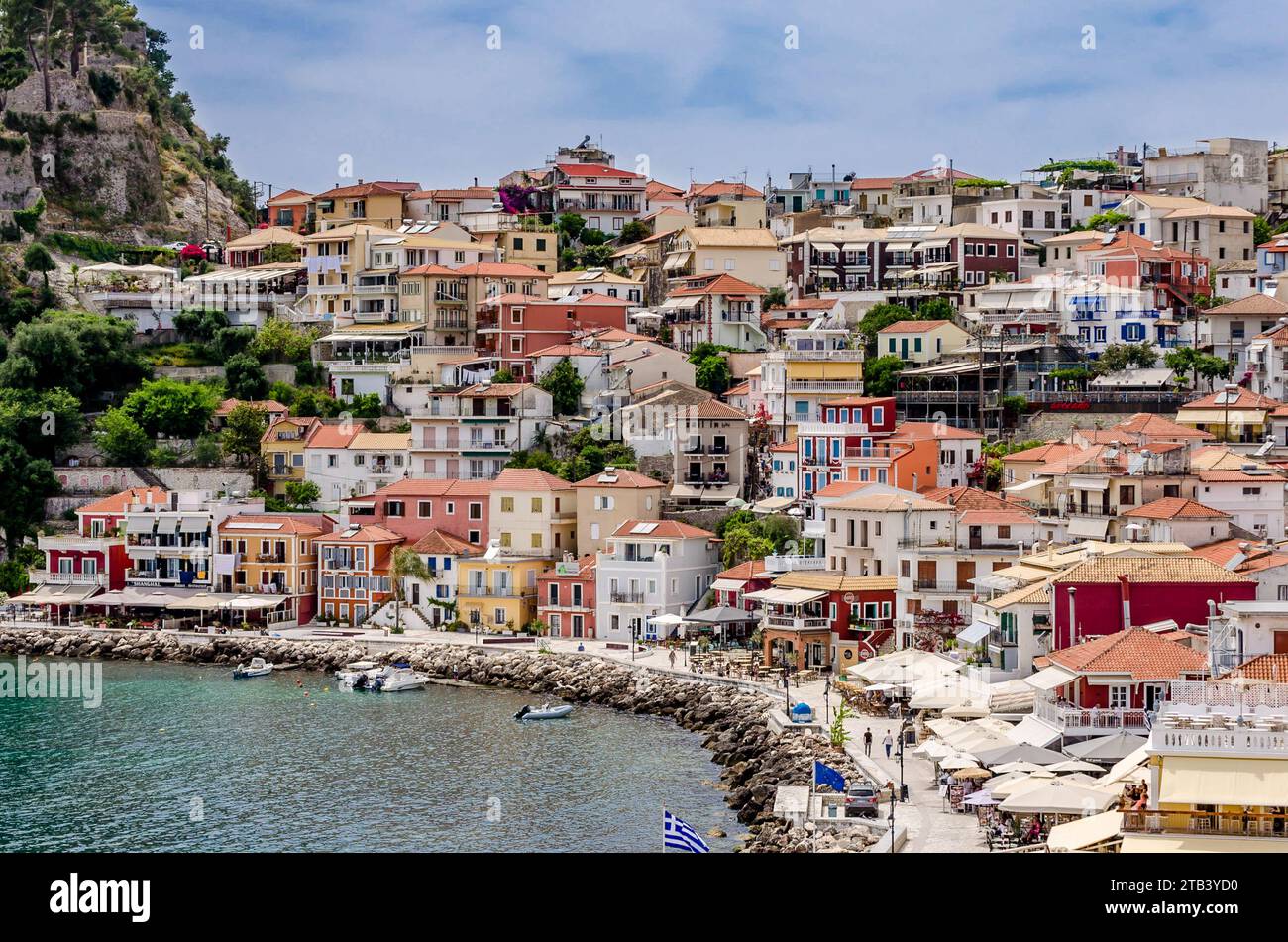 Panoramic View of Beautiful Coastal Parga Town, Western Greece ...