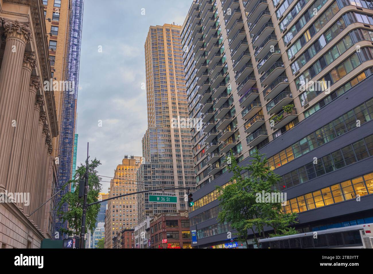 View of Manhattan, with W36 Street and skyscrapers in New York City set ...