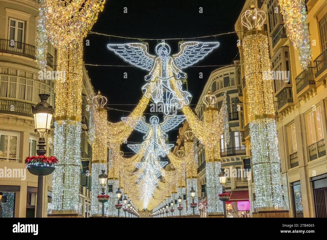 Malaga, Spain - November 25, 2023: Angels on christmas lights ...