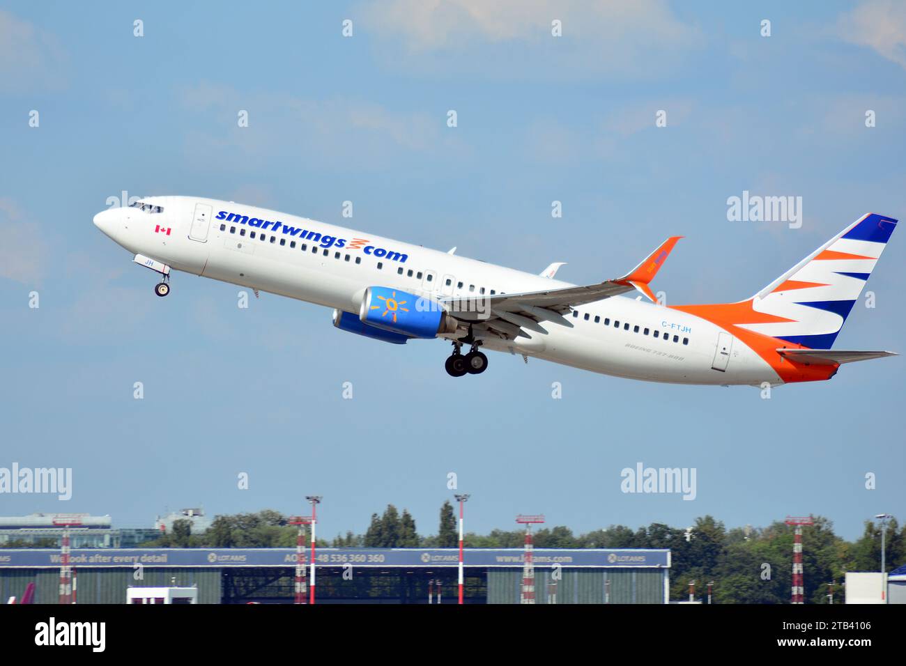 Warsaw Poland. July 6, 2018. The plane takes off from the runway of the ...