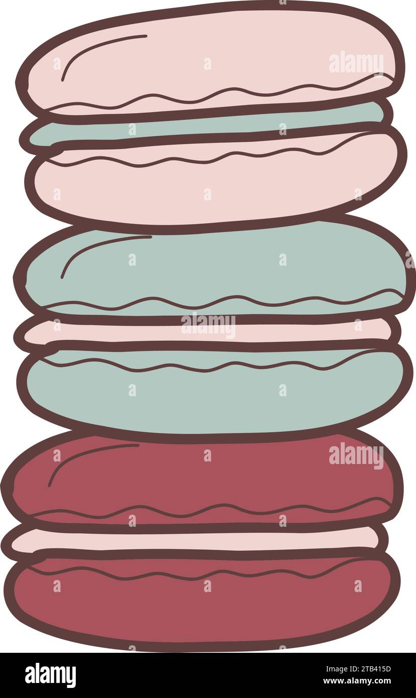 Stack of macaroons. Vector flat illustration. Sweet french cookies ...
