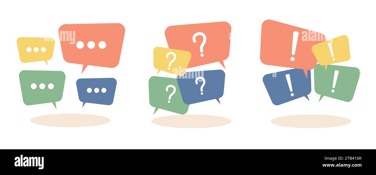 Talk, exclamation, and question marks in speech bubble. Dialogue and ...