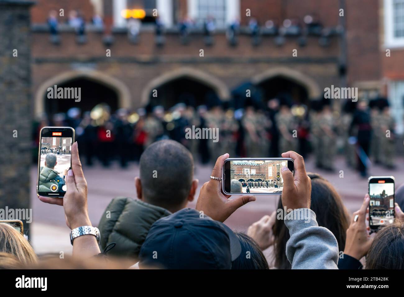 People watching the Royal Guard ceremony in front of St James Palace ...