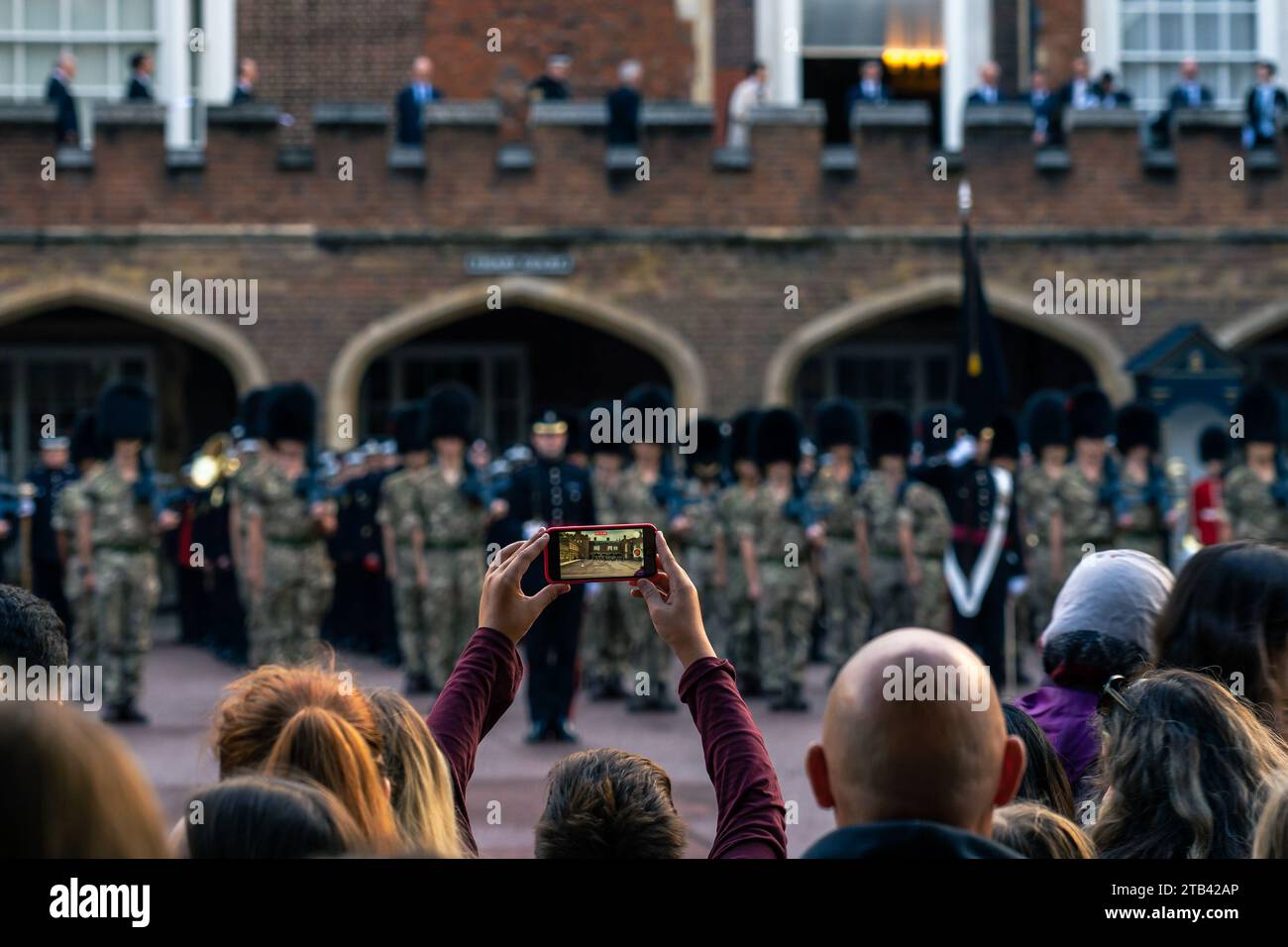People watching the Royal Guard ceremony in front of St James Palace ...
