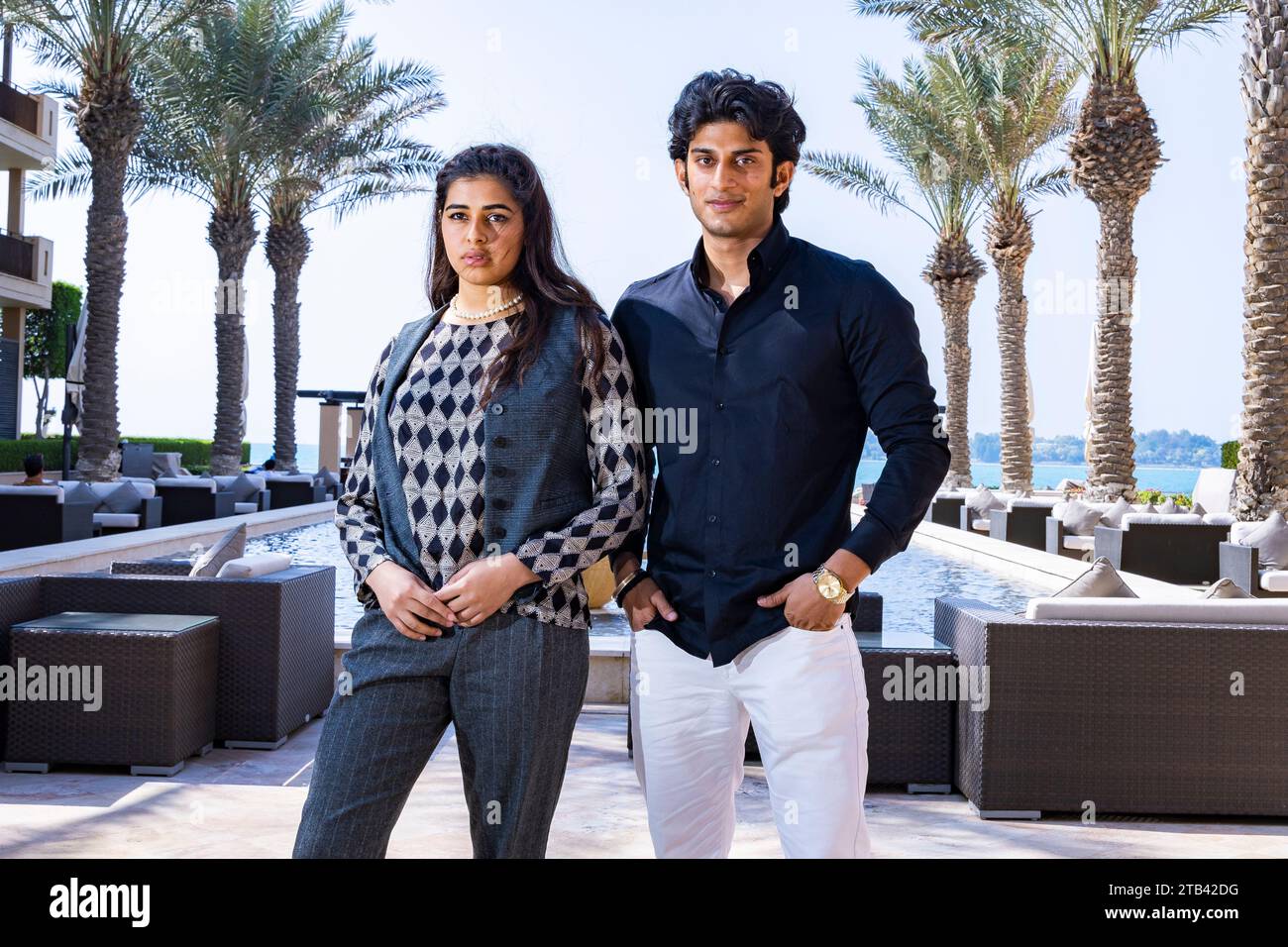 Actors Pavia Sidhu, left and Yugam Sood pose for photographers for ...