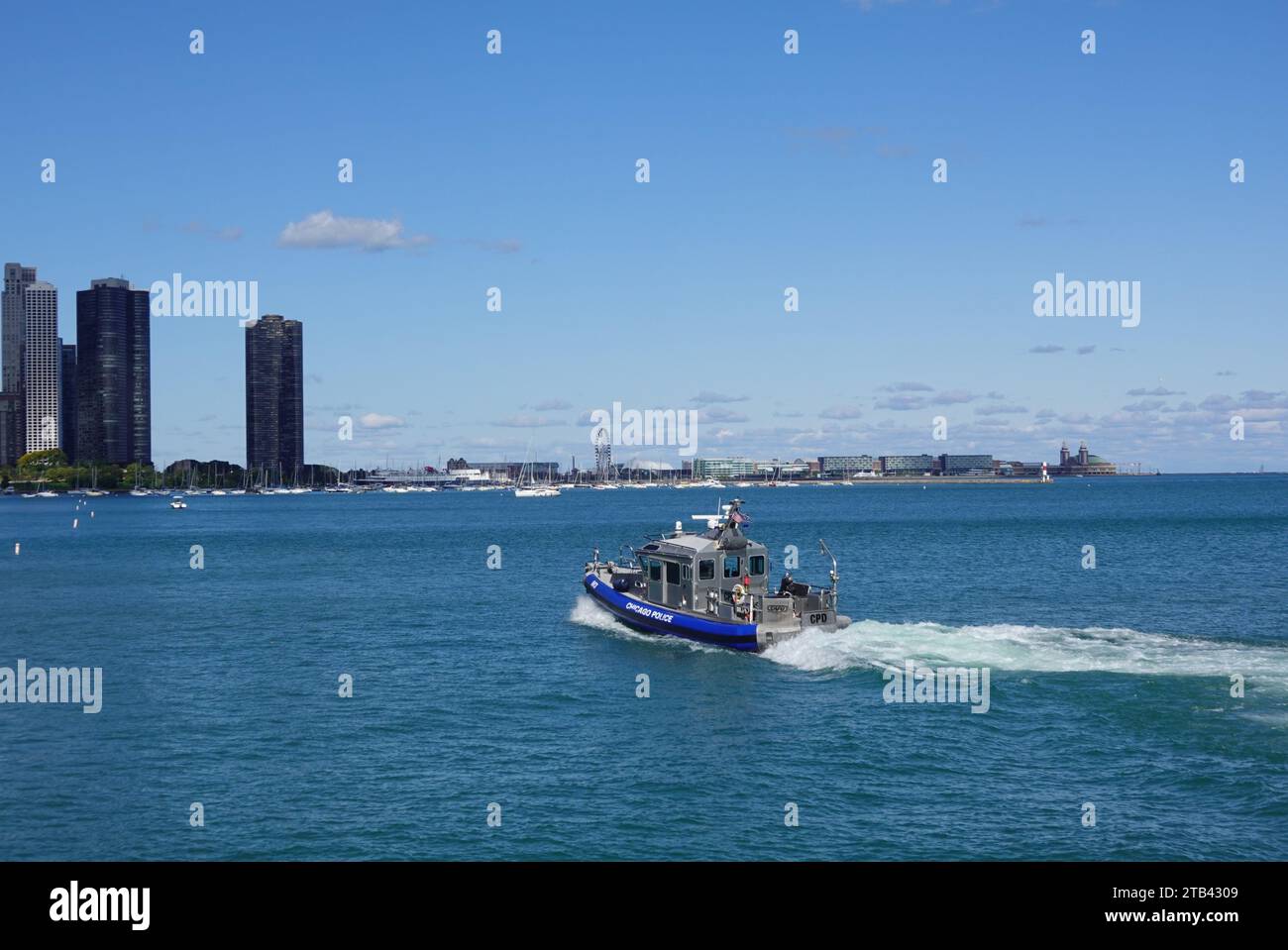 Chicago police boat on Lake Mitchigan, Chicago, Illinois, USA Stock ...