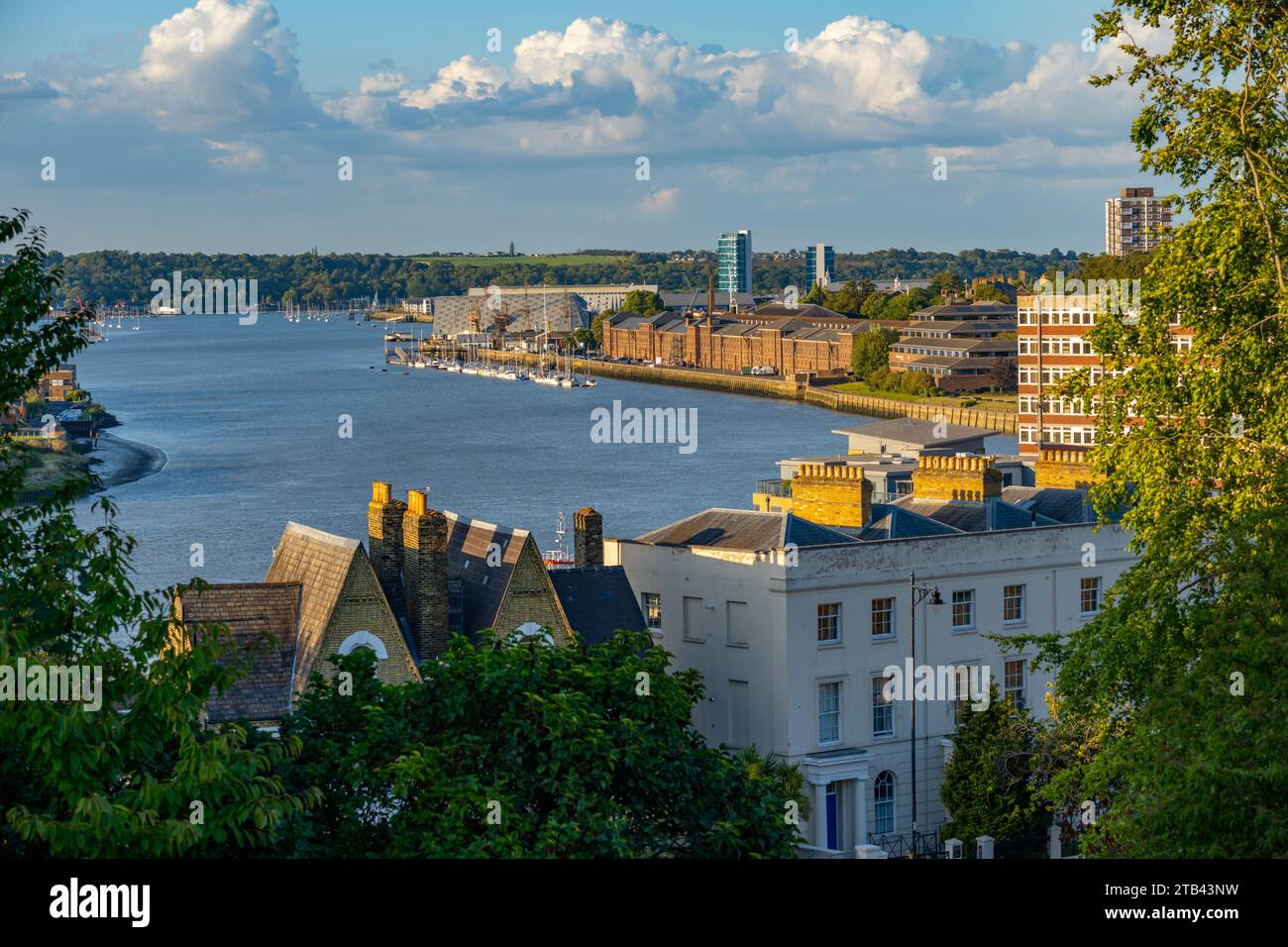 The buildings of Chatham Maritime Museum and the river Medway, from ...