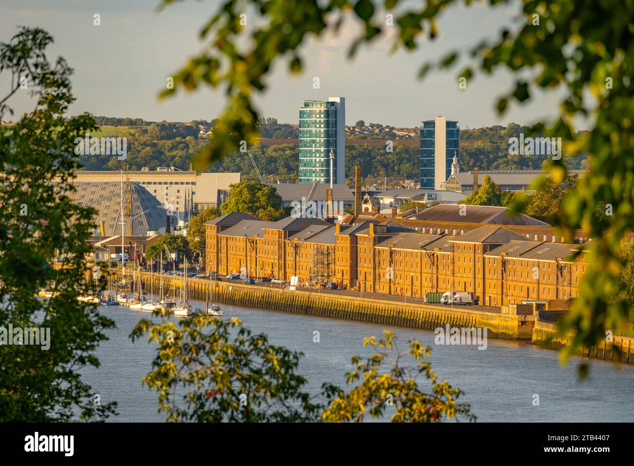 The buildings of Chatham Maritime Museum and the river Medway, from ...
