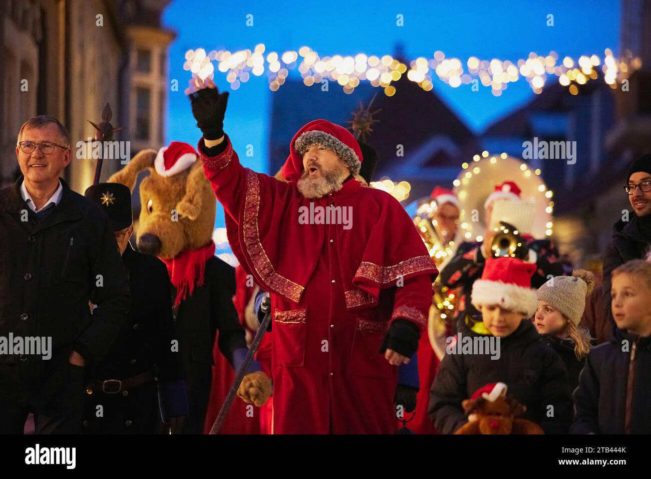 Ringkobing, Denmark, December 4, 2023: Santa Claus arrives in town ...