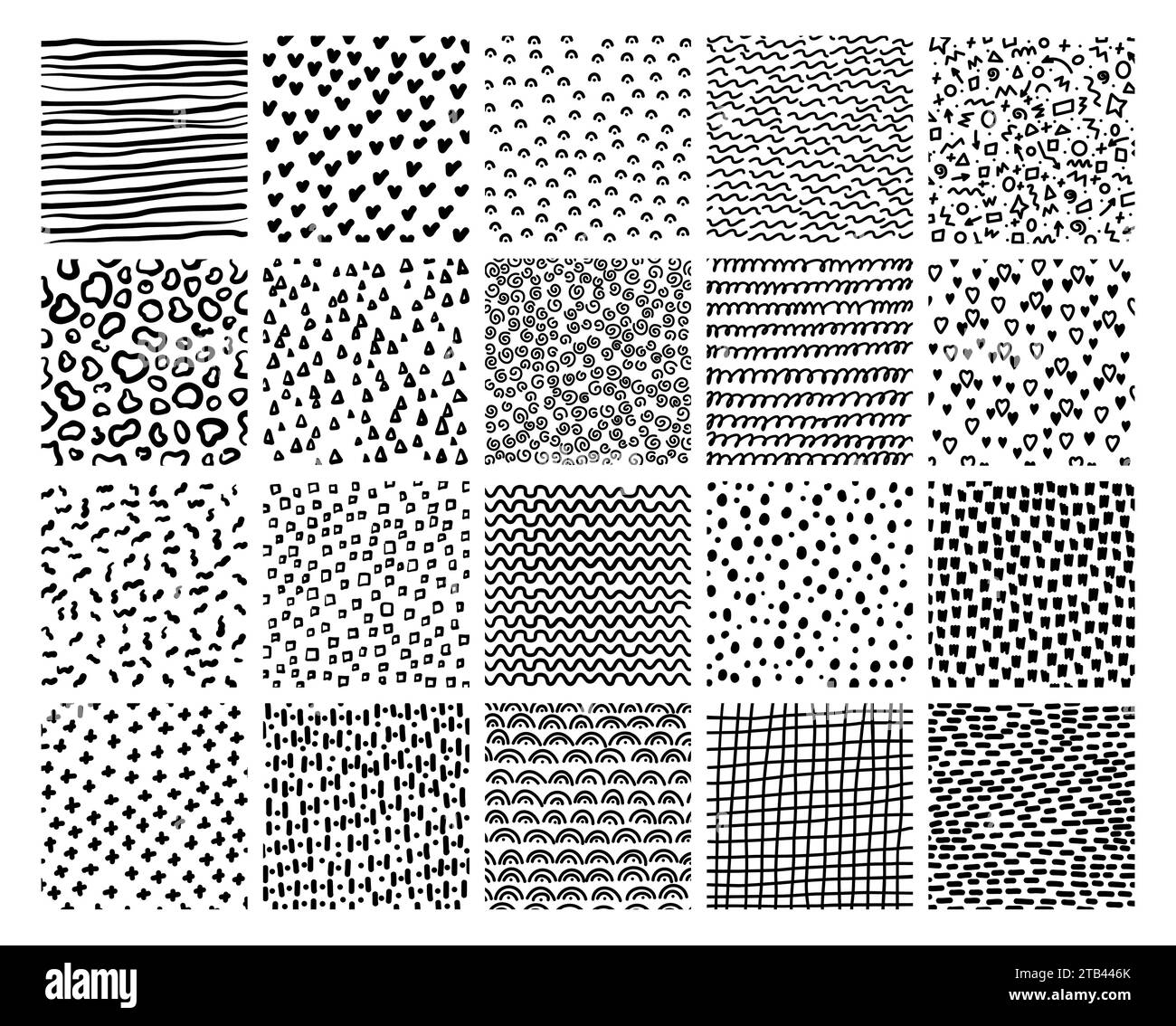 Black doodle textures. Hand drawn decorative patterns. Monochrome ...