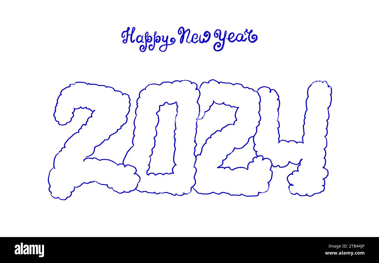 Happy new year 2024 text. Handwritten lettering with dots for holiday ...