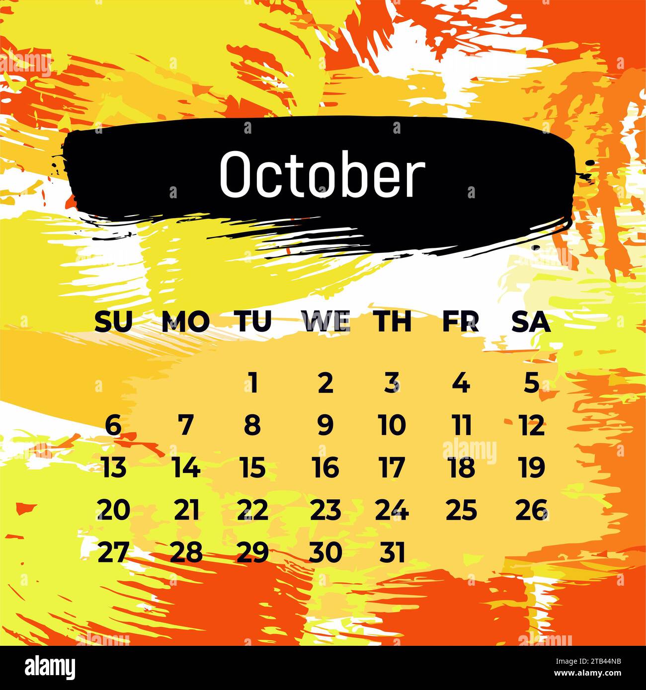 Page for october 2024 year. Square calendar planner for a month. Orange ...