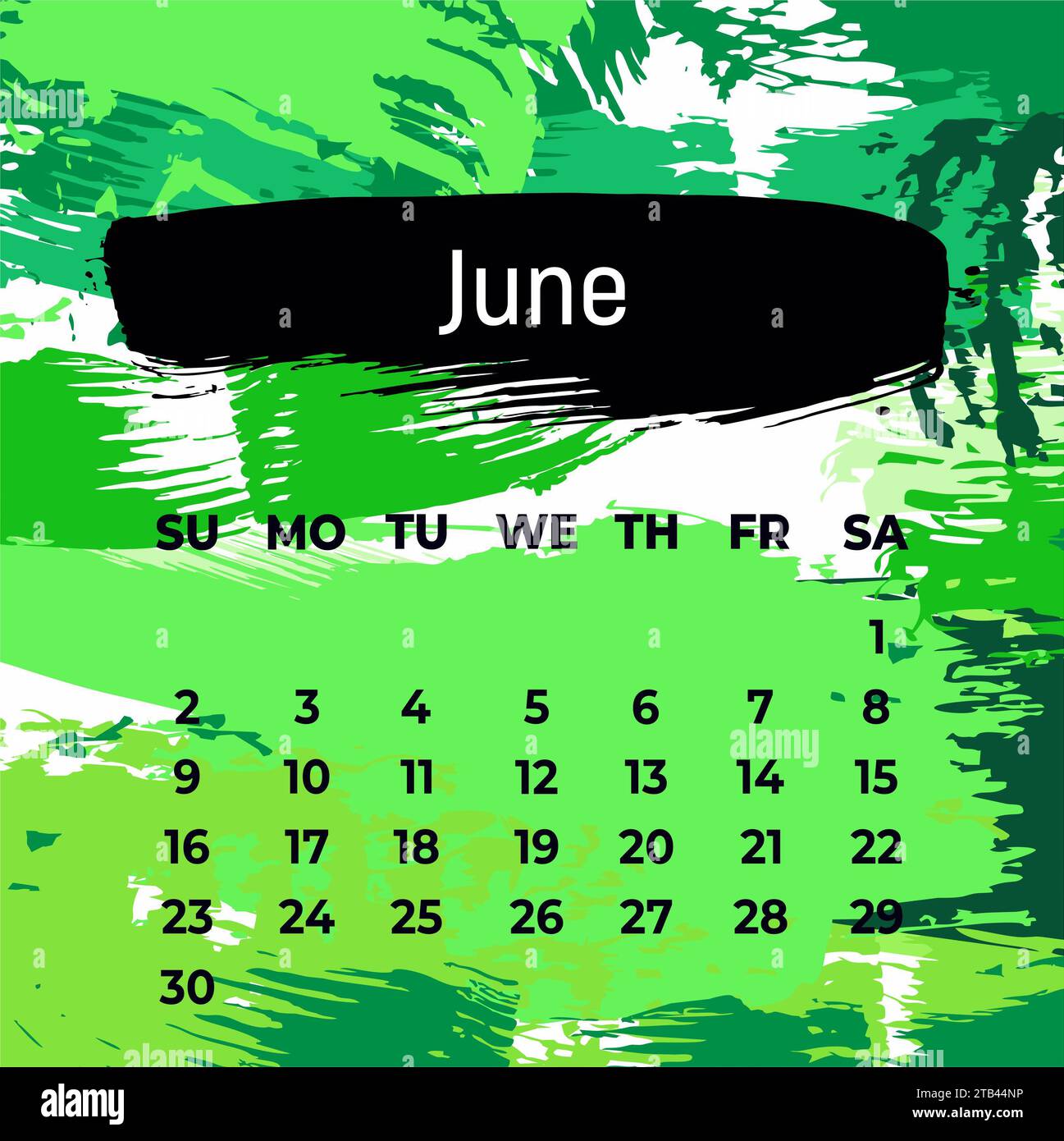 Page for june 2024 year. Square calendar planner for a month. Green ...