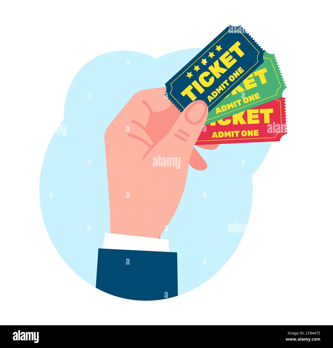 Hand holds three tickets. Cinema and theater admission. Festival entertainment. VIP show ...