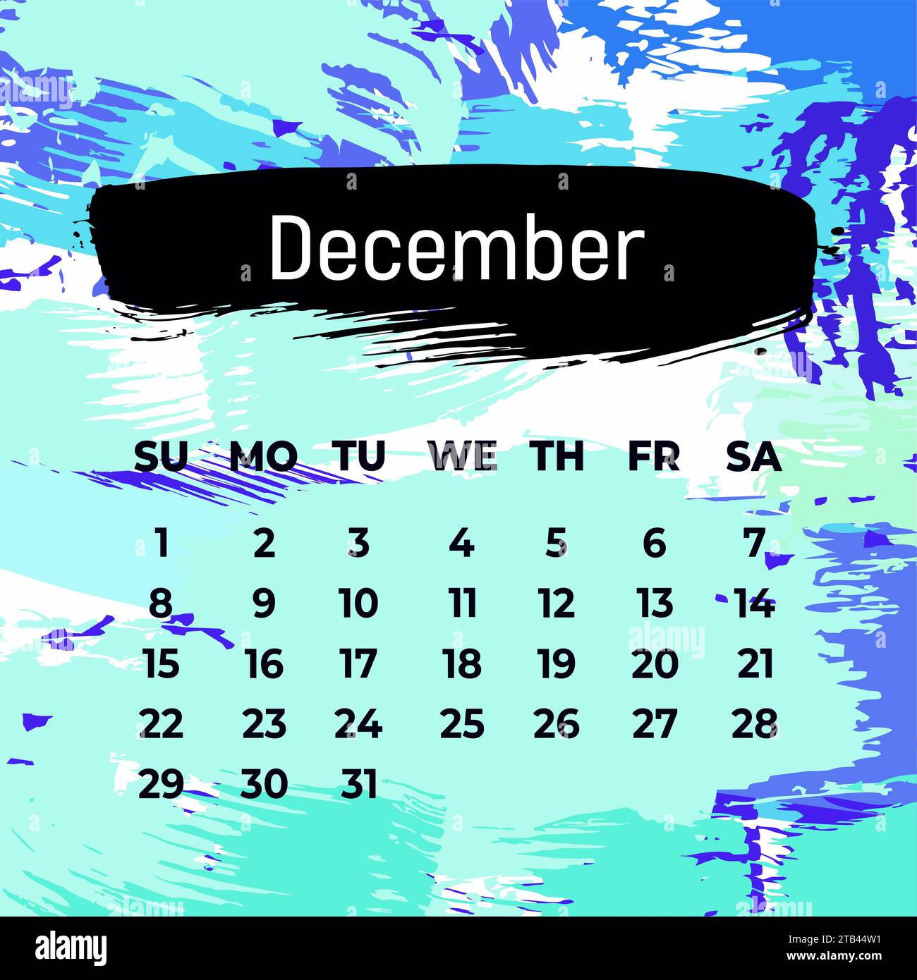 Page for december 2024 year. Square calendar planner for a month. Blue ...