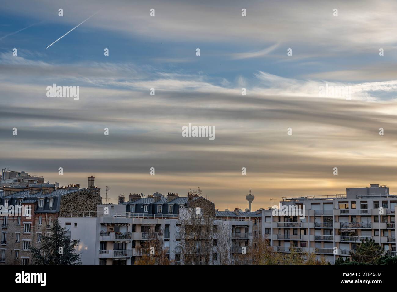 Les Lilas, France - 11 30 2023: View of TDF microwave tower Romainville ...