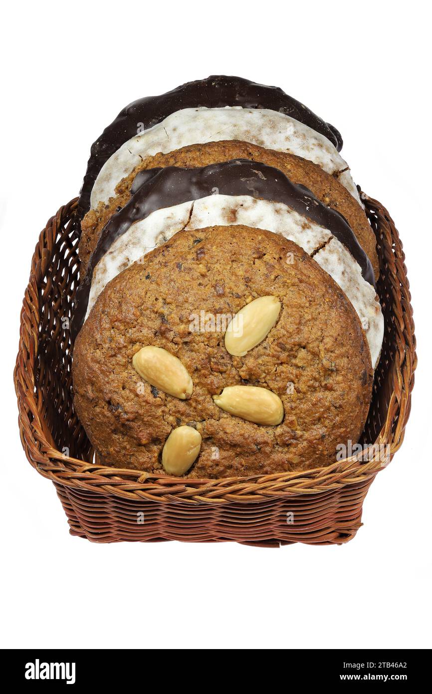 Original Nuremberg Elisen type Lebkuchen (gingerbread) in a basket ...