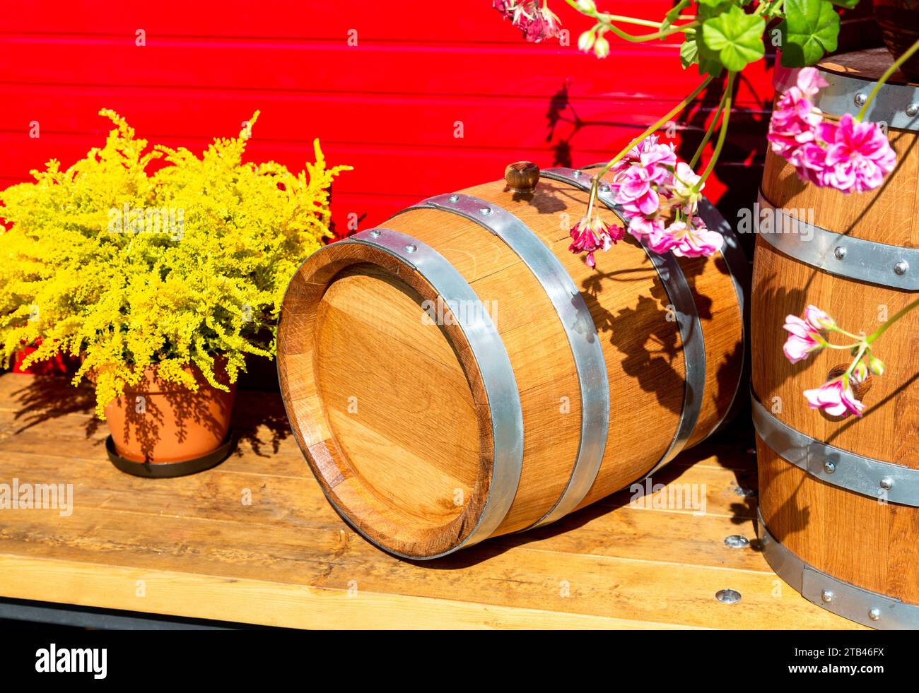 Decorative traditional small wooden barrels for wine and other ...