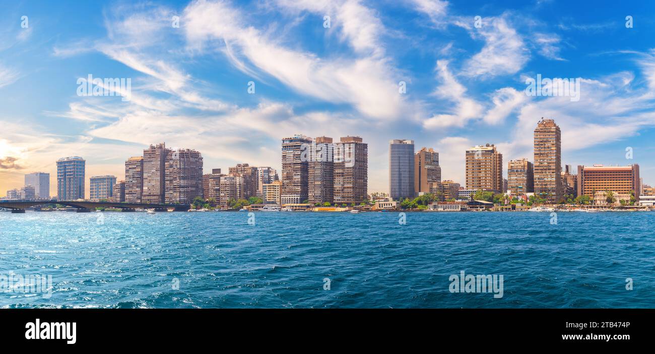 Skyline of Cairo, beautiful view from the Great Nile River, Egypt Stock ...