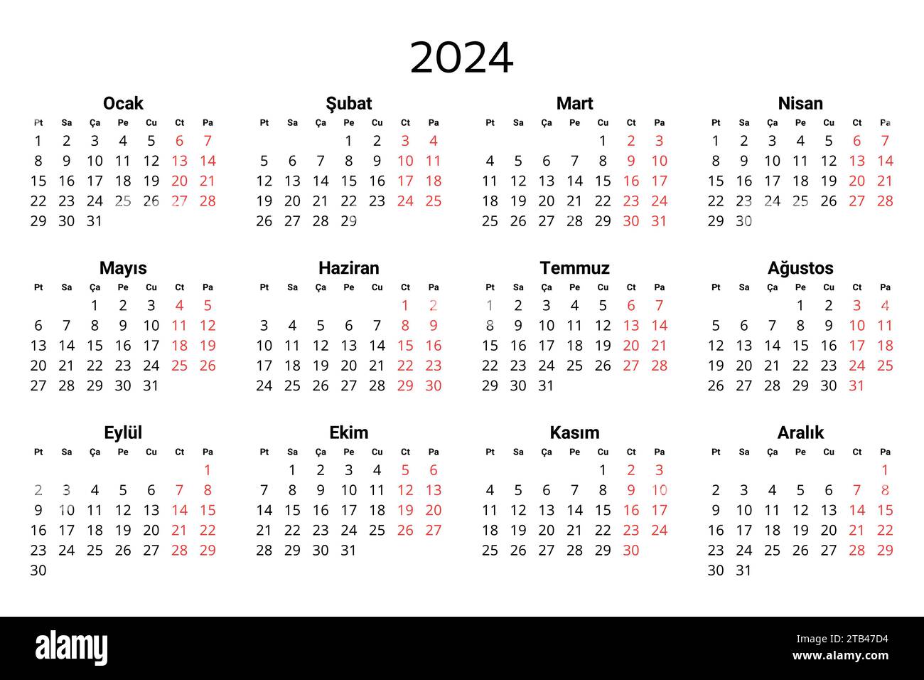 2024 turkish calendar. Printable, editable vector illustration for ...