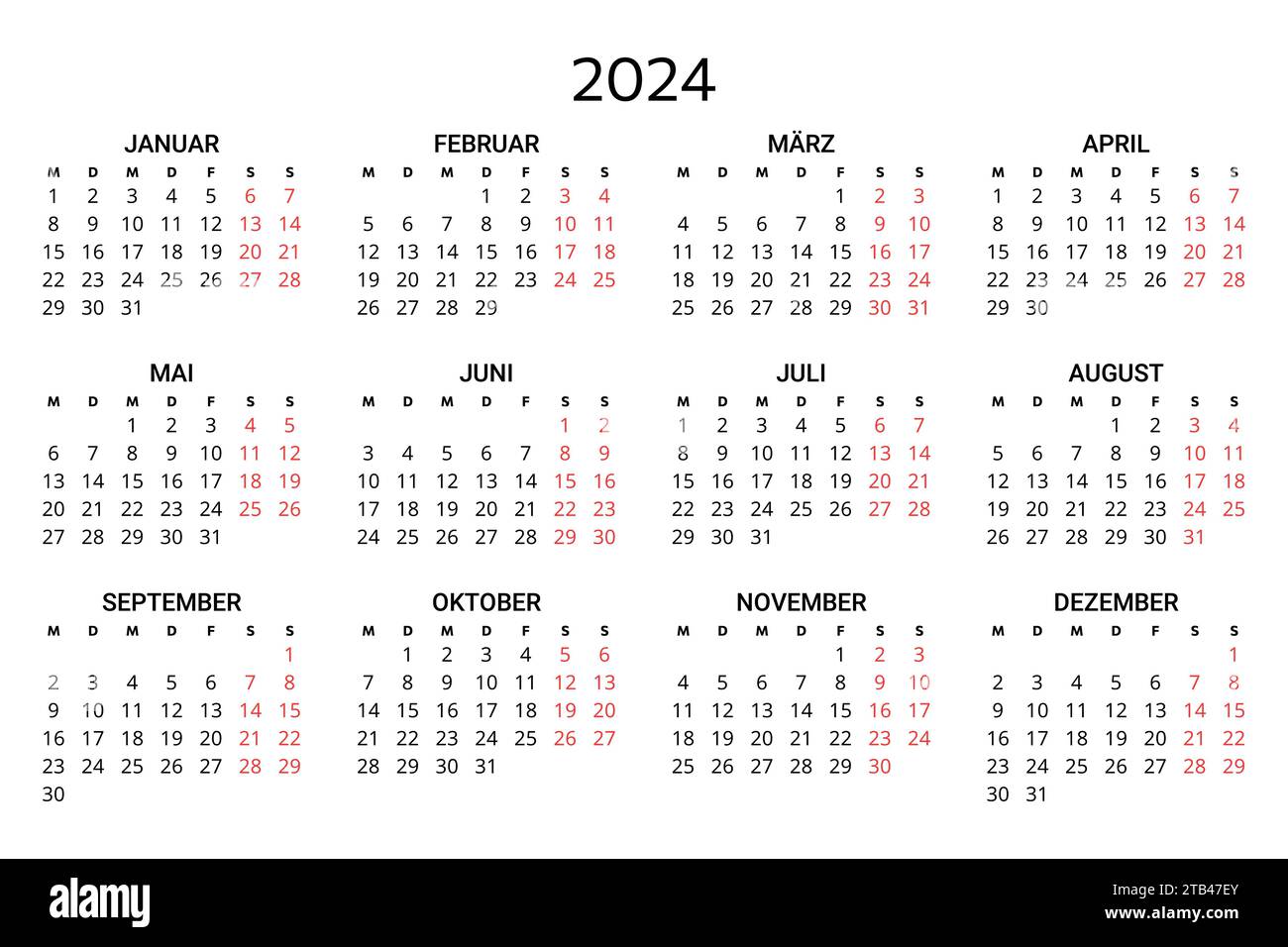 2024 german calendar. Printable, editable vector illustration for ...