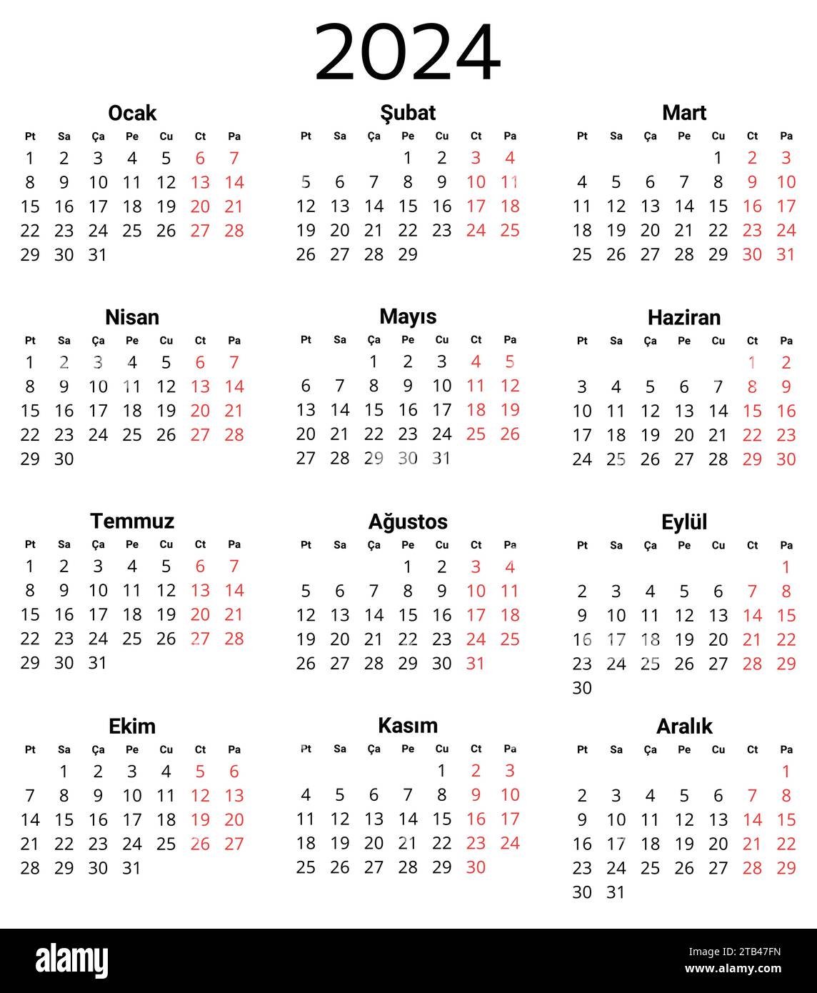 2024 turkish calendar. Printable, editable vector illustration for ...