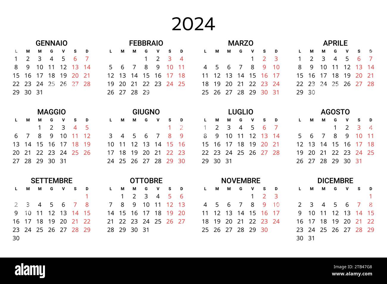 2024 italian calendar. Printable, editable vector illustration for ...