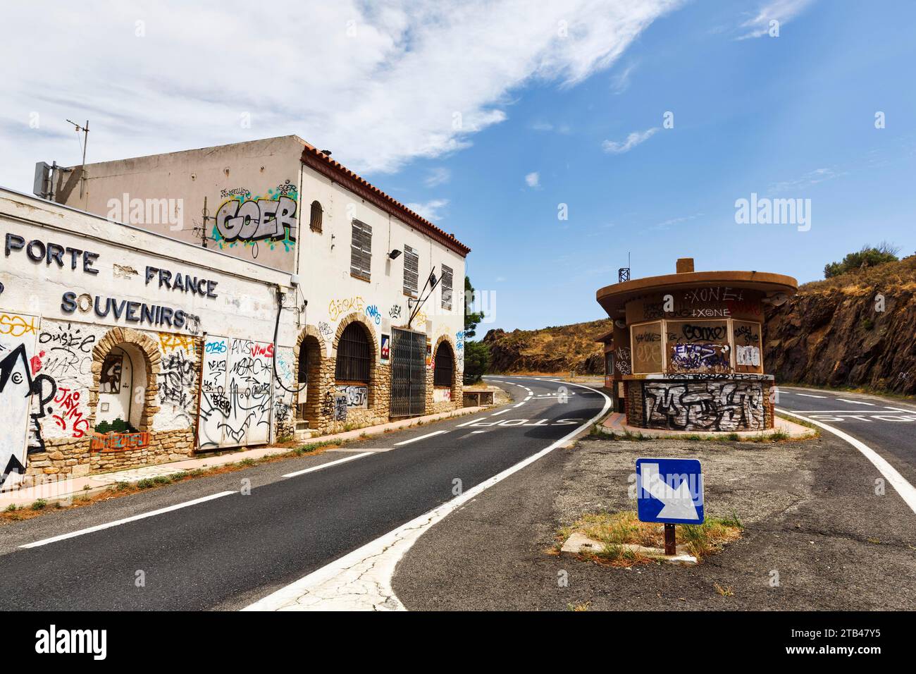 Facade of the former customs house with graffiti and the inscription ...
