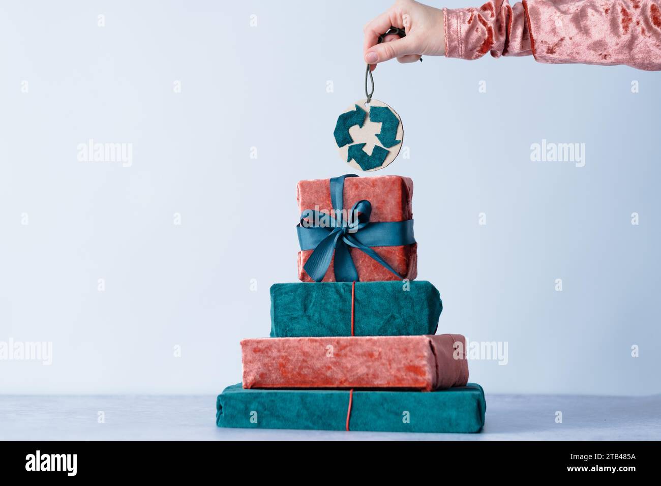 Christmas gifts. Composition with eco friendly fabric gift box in the ...