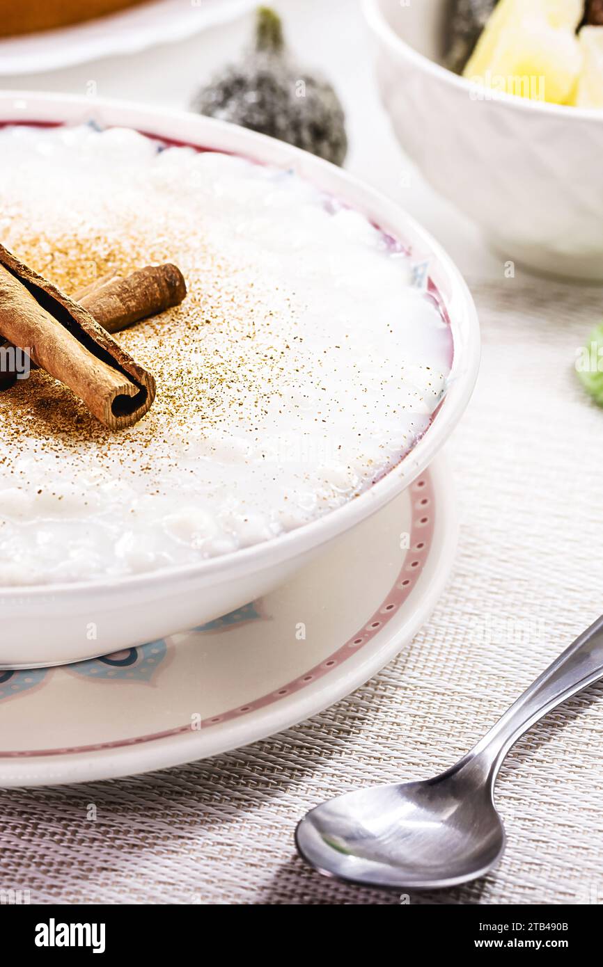 rice pudding bowl, homemade pudding made from ground rice, sweetened ...