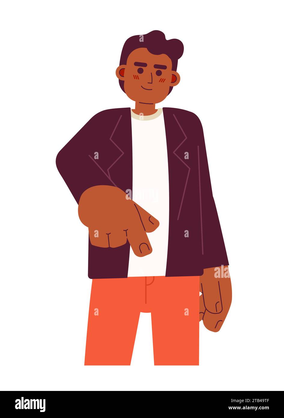 African american young adult man pointing finger 2D cartoon character ...