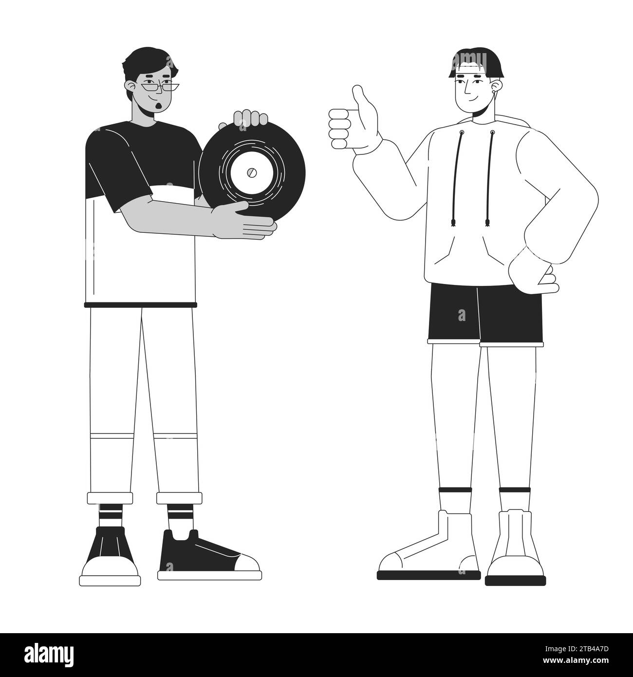 Showing off vinyl record black and white cartoon flat illustration ...
