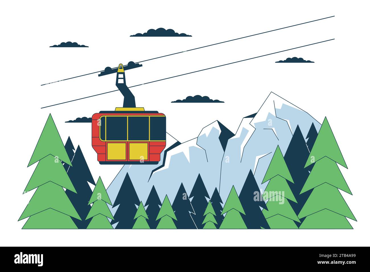 Gondola skilift mountain forest line cartoon flat illustration Stock ...